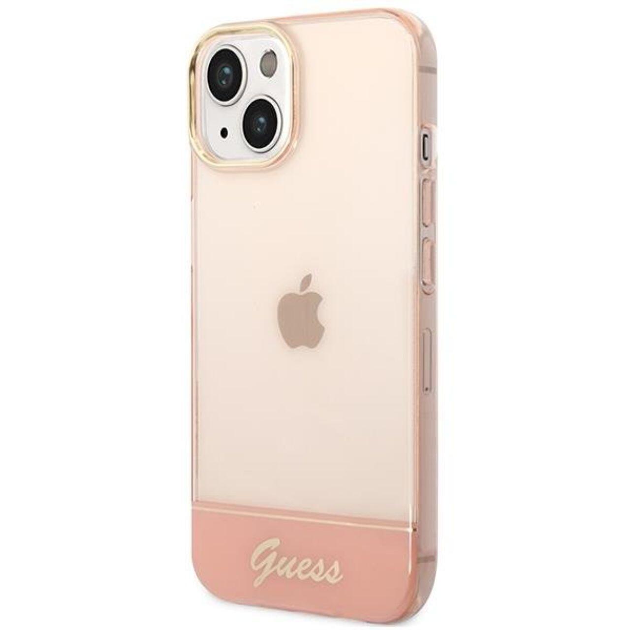 Husa Guess TPU Camera Outline Translucent compatibila cu iPhone 14 Roz ...