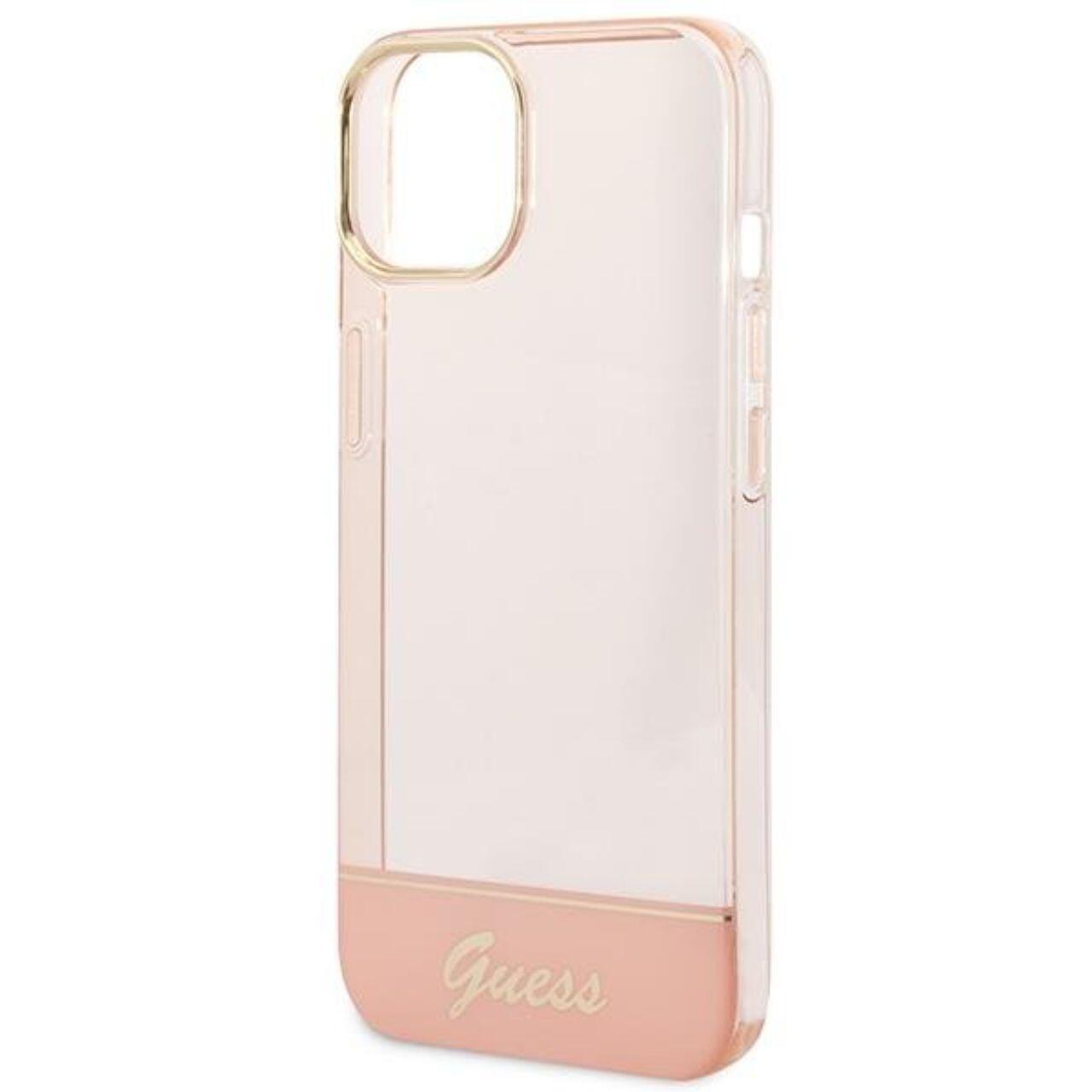 Husa Guess TPU Camera Outline Translucent compatibila cu iPhone 14 Roz ...